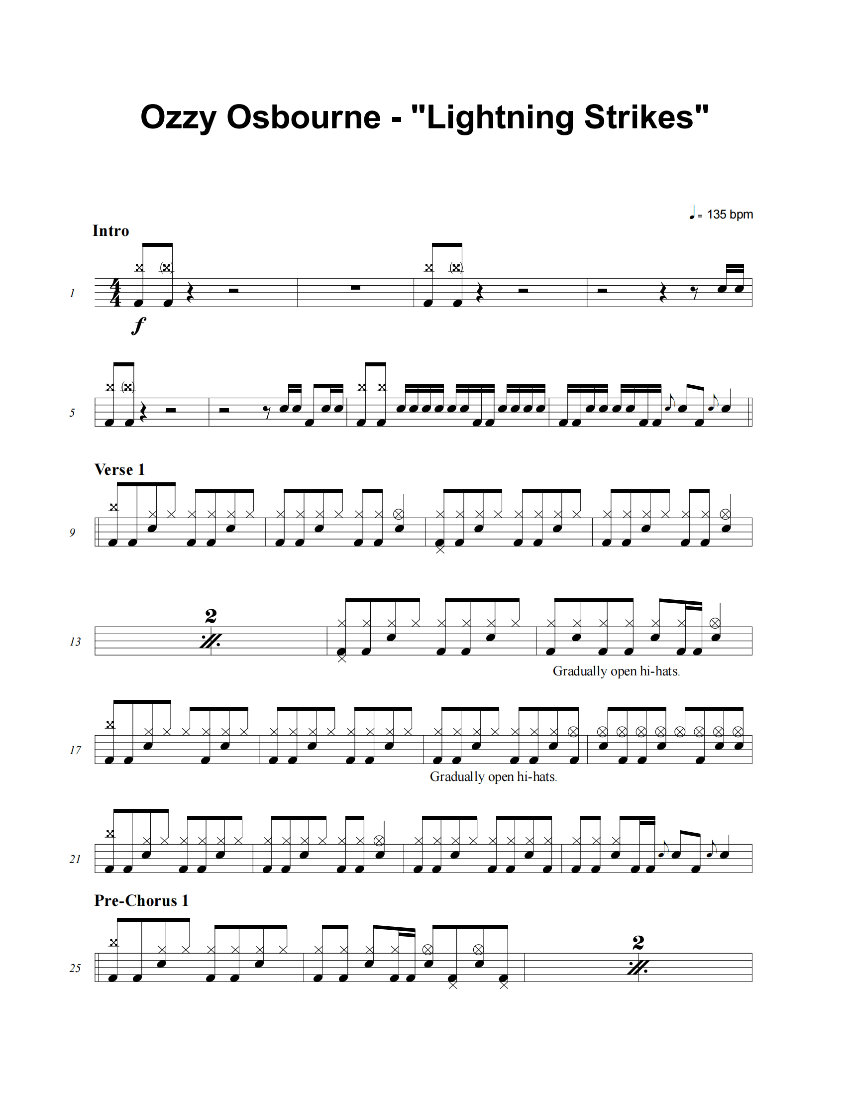 Ozzy Osbourne《Lightning Strikes》架子鼓谱 - 琴魂网