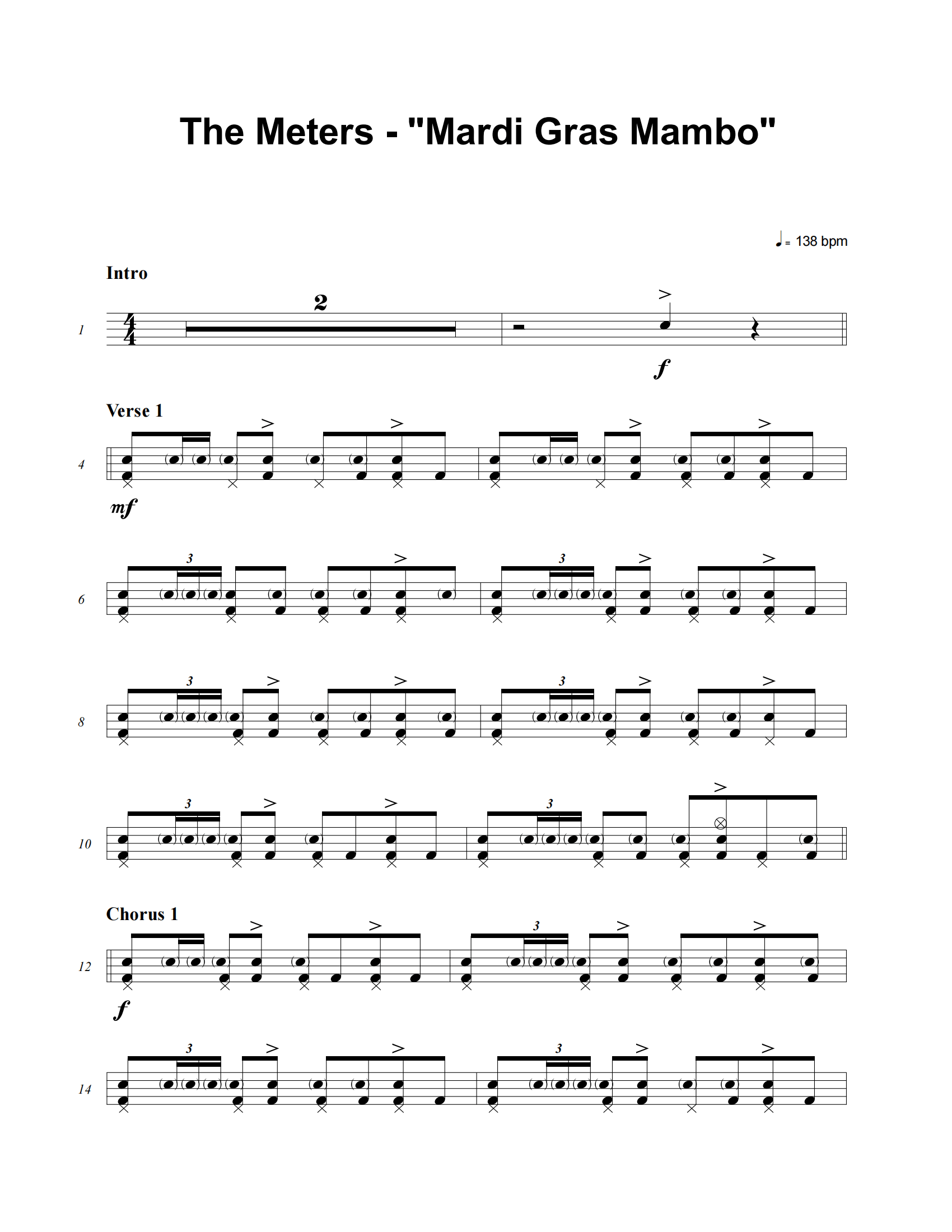 The Meters《Mardi Gras Mambo》架子鼓谱 - 琴魂网