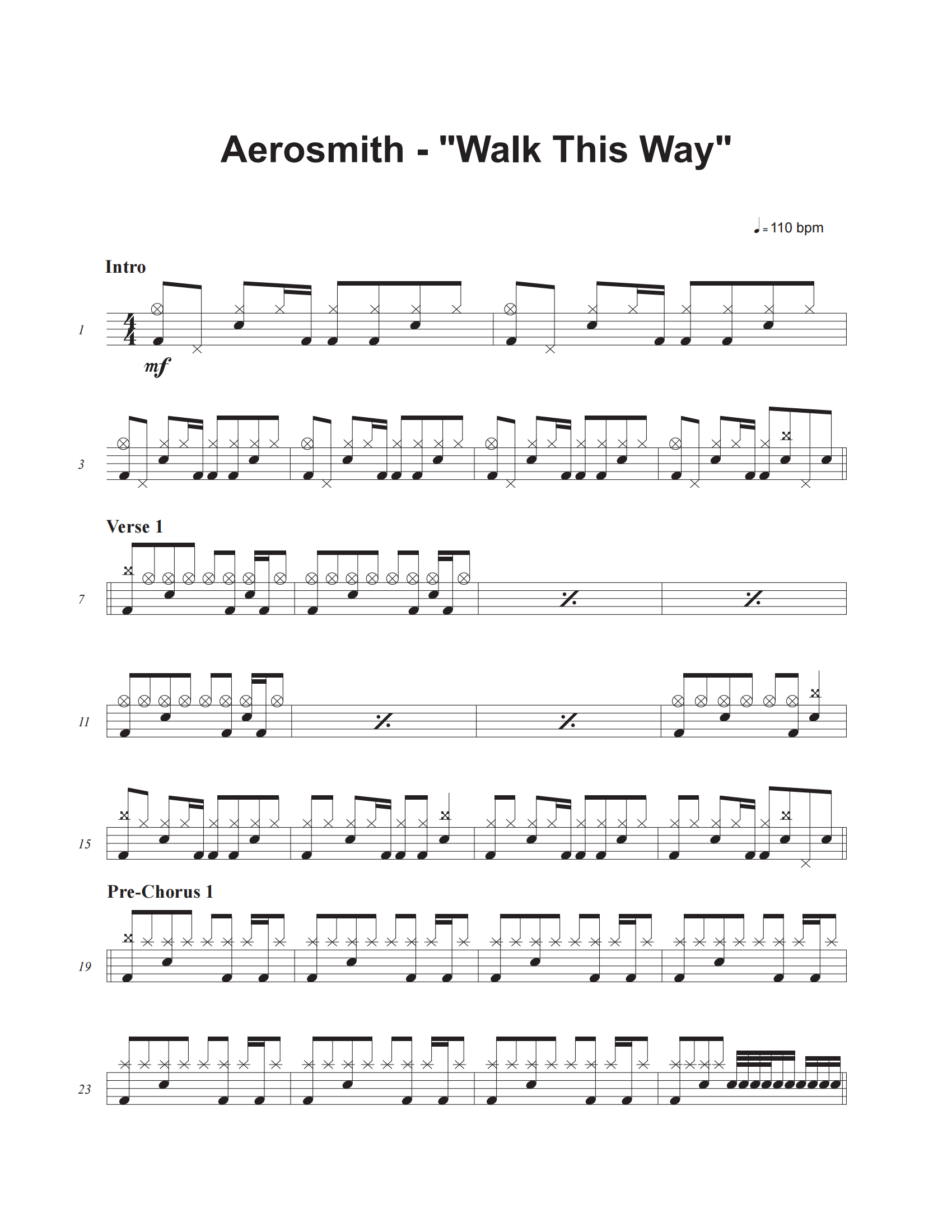 Aerosmith《Walk this Way》架子鼓谱 - 琴魂网