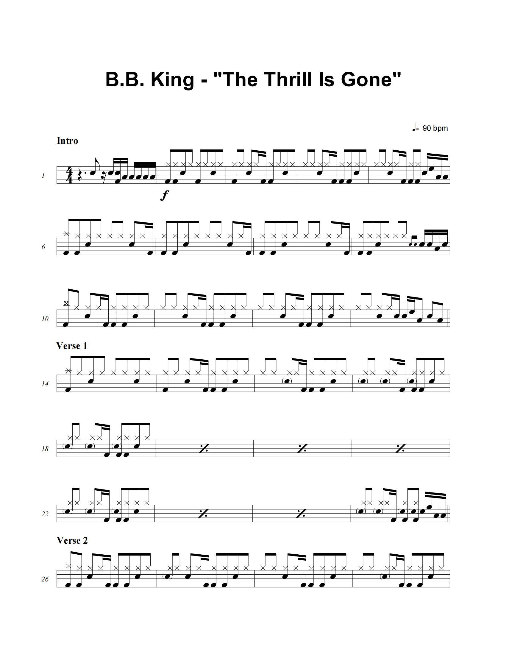 B.B. King《The Thrill Is Gone》架子鼓谱 - 琴魂网